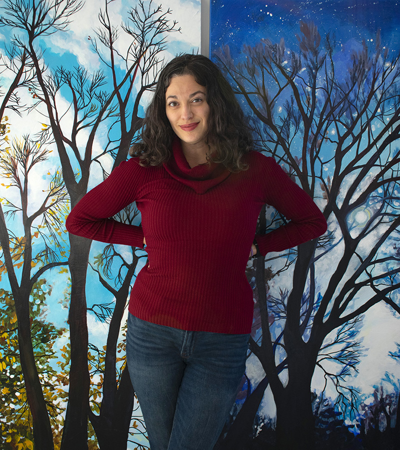 Brisk Day, Vivid Evening | Large-Scale Blue Trees Paintings - Art by ...