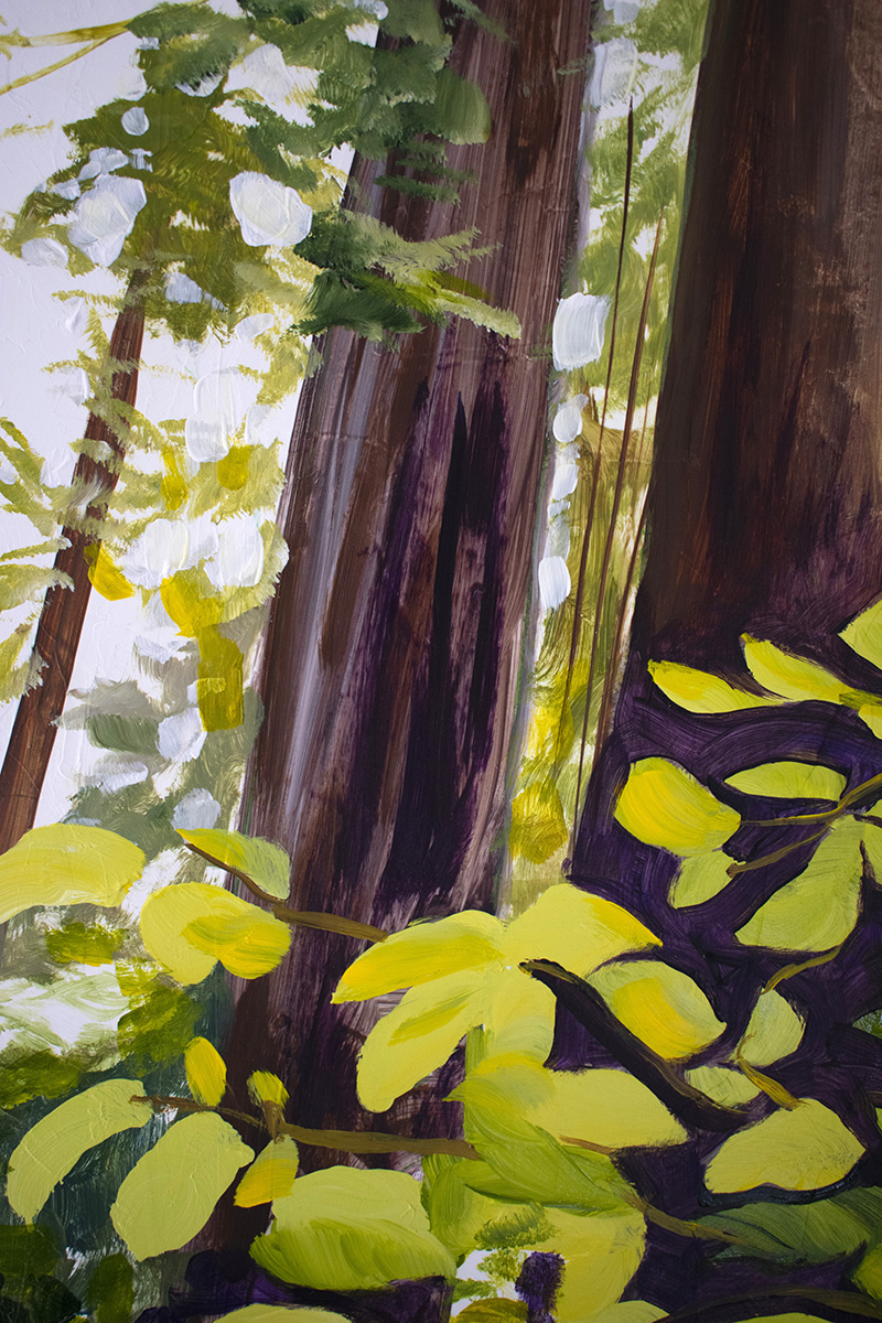 Lit Up | Forest Painting with Leaves in Sunlight - Art by Cedar Lee